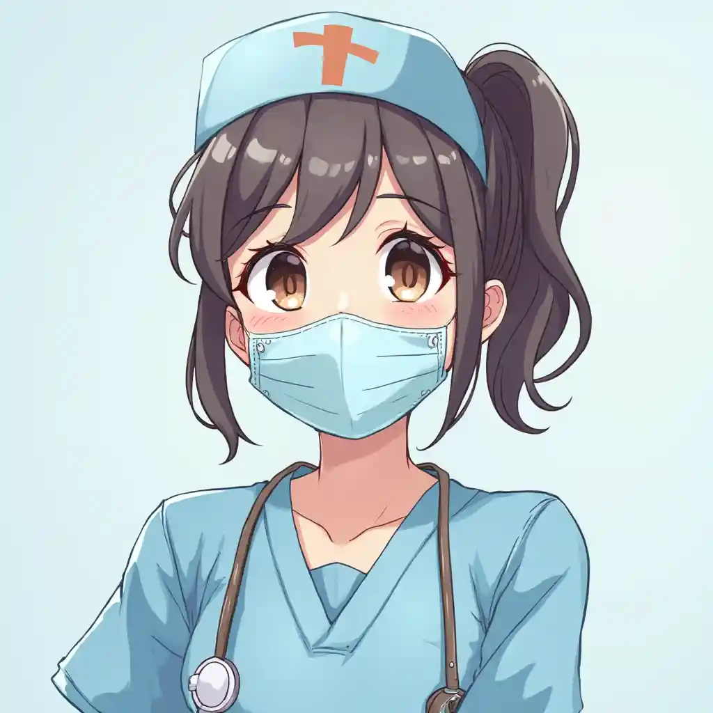 Adorable Anime Nurse with Gloves and Mask in Scrubs