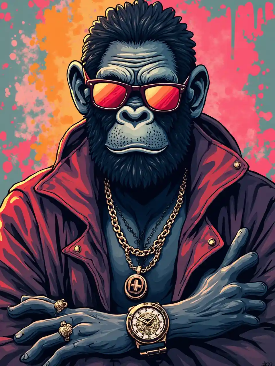 Ape Rapper Wearing Rolex with Future Sunglasses Art
