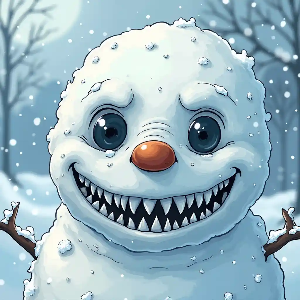 Anime Style Snowman Head Featuring Sharp Teeth