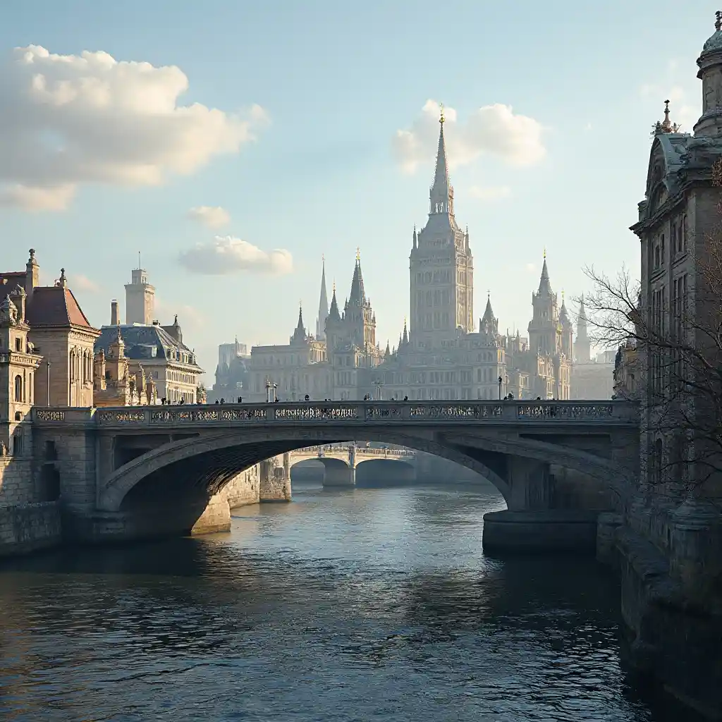 A Stunning View of a Grand Neo-Gothic City Bridge