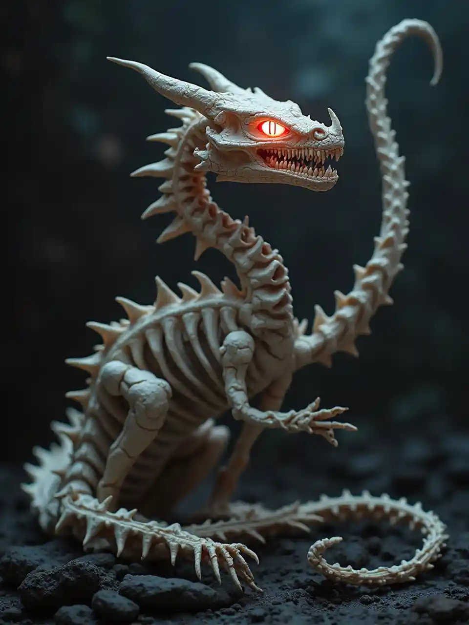 The Sinister Bone Dragon with Fiery Red Eyes