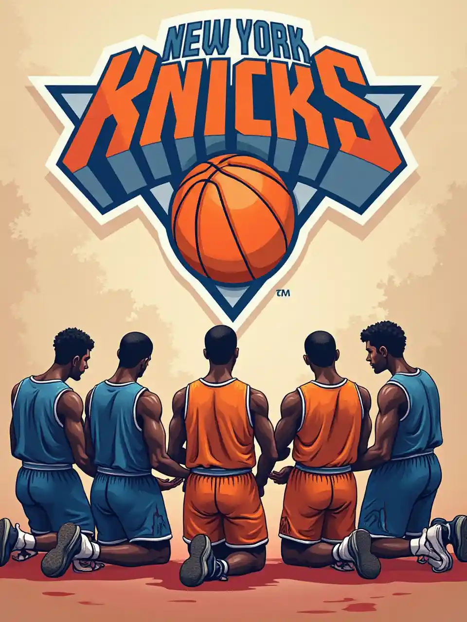 New York Knicks Players Unite in Prayer Circle at Team Logo