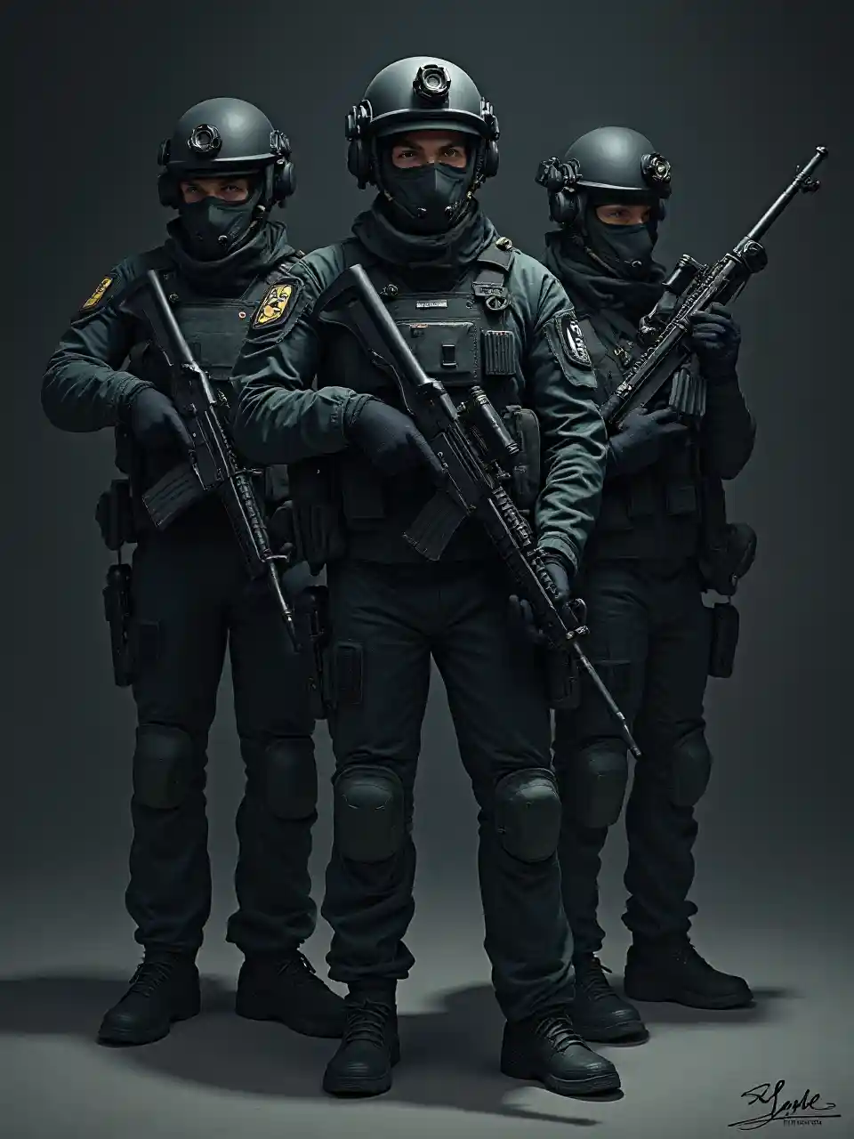SWAT Team Illustration in Tactical Gear and Environment