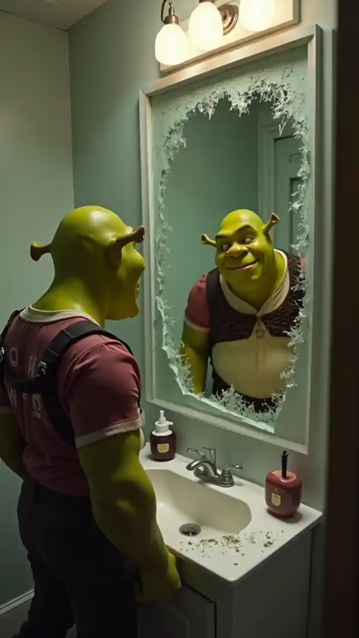 Shrek's Unique Reflection in a T-Mobile Uniform