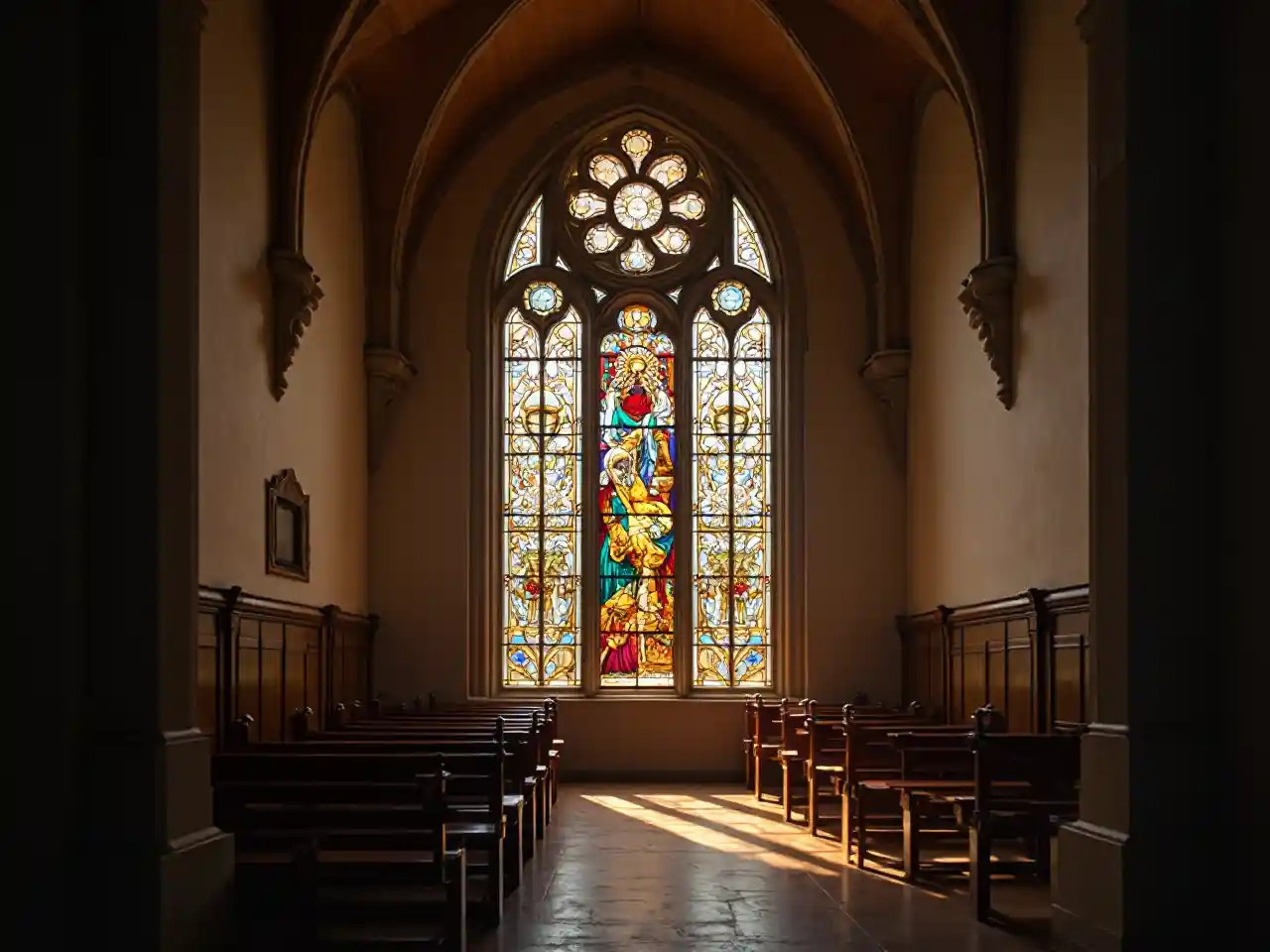 Beautiful Stained Glass Window Illuminated by Sunlight