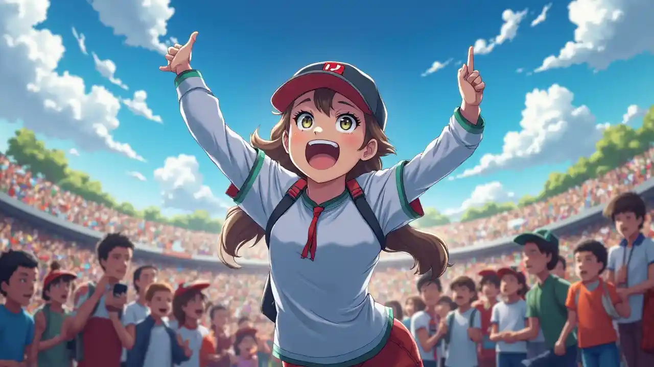 Anime-Inspired Crowd Cheering for Determined Streamer