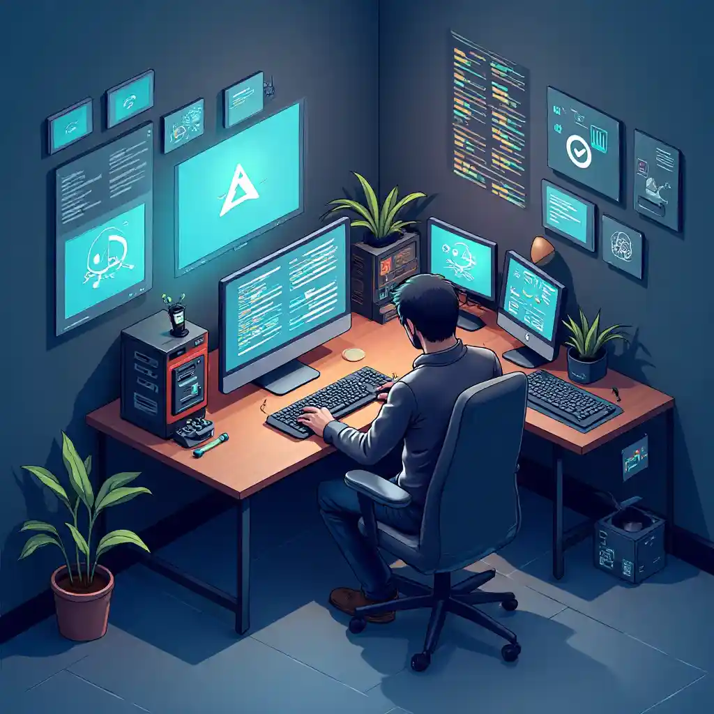 Exploring an Isometric View of a Hacker's Workspace