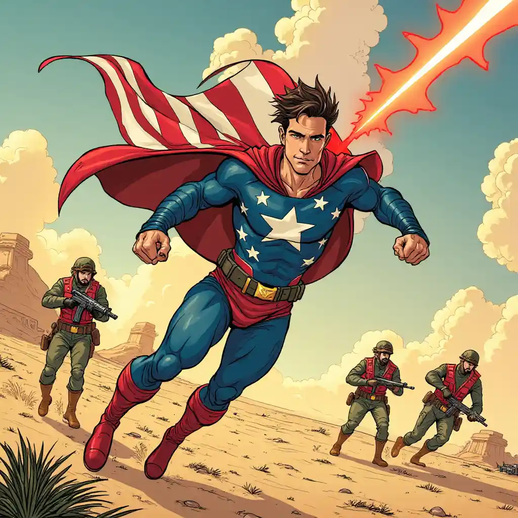 Heroic Comic Art Featuring Superhero in USA Flag Costume