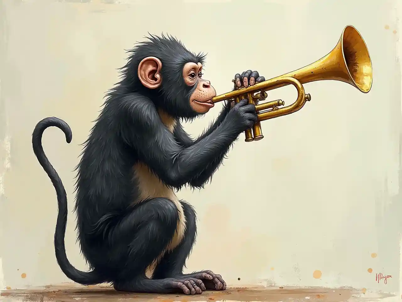A Monkey Enthusiastically Playing the Trumpet