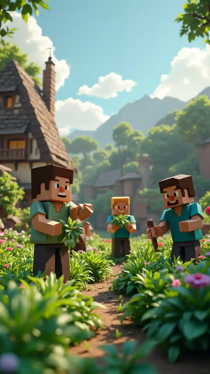 Humanized Minecraft Villagers Tending Their Beautiful Gardens