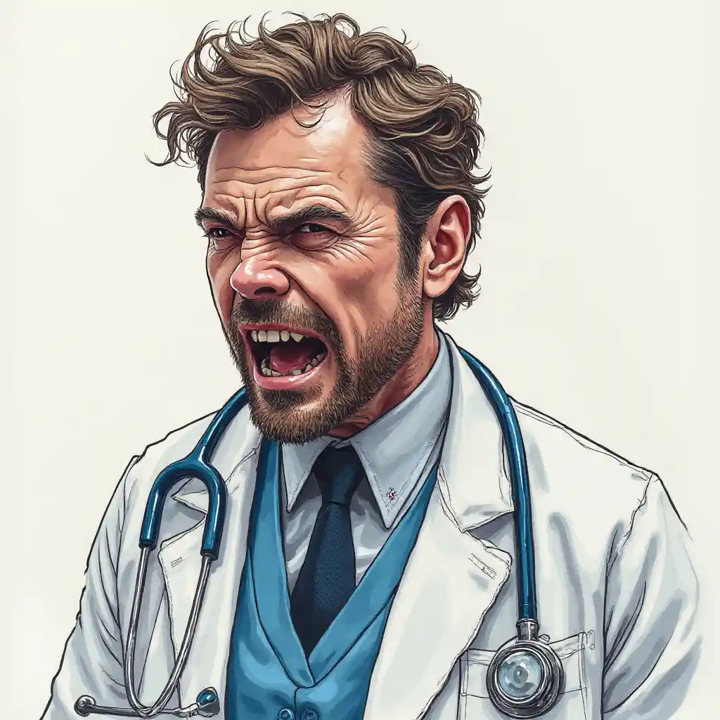 Intricate Full Color Illustration of an Angry Doctor