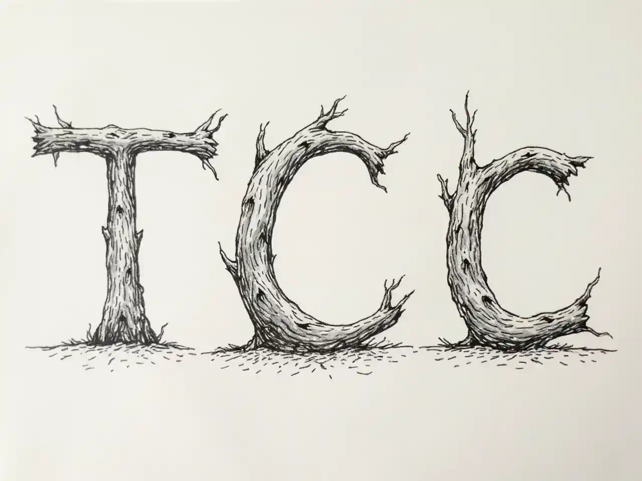 Artistic Representation of Tree Branch Letters T, C, and C