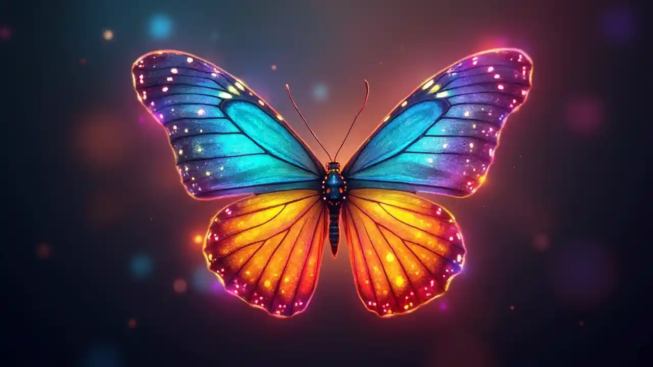A Stunning Rainbow-Colored Butterfly with a Glowing Aura