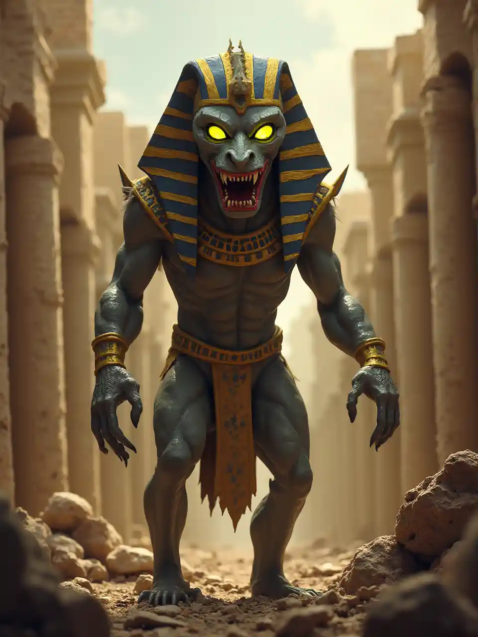 The Glowing Eyed Egyptian Monster Among Ancient Ruins