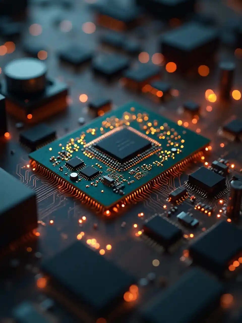 Detailed Examination of a Computer Chip Close-Up
