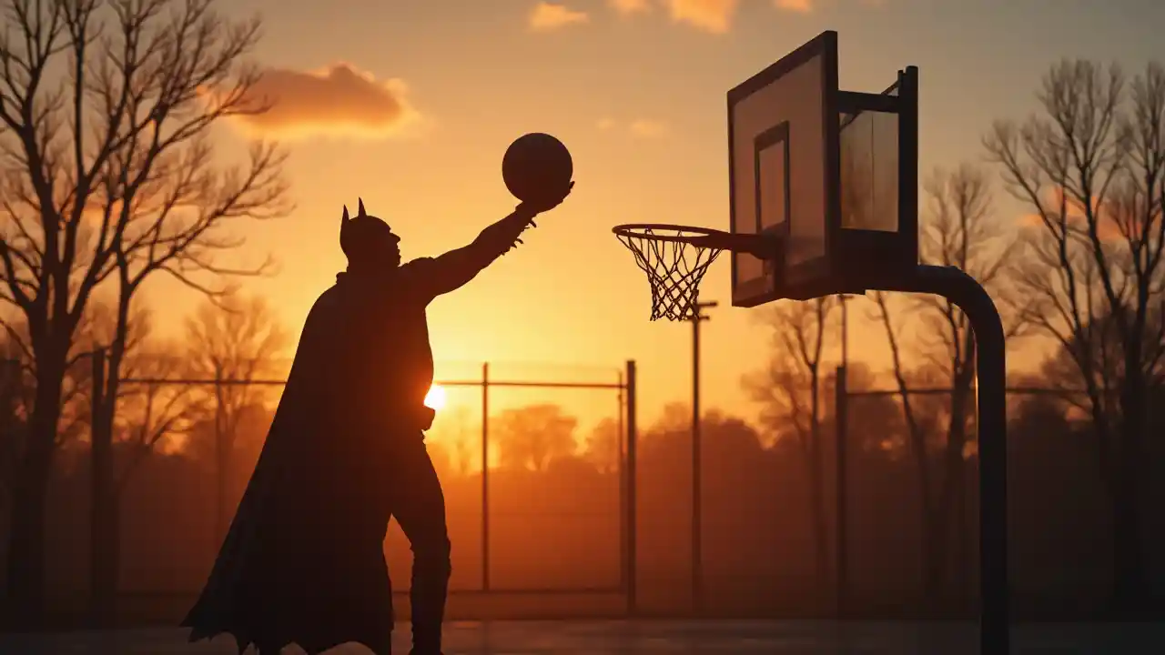 Batman Takes a Shot on the Sunset Basketball Court
