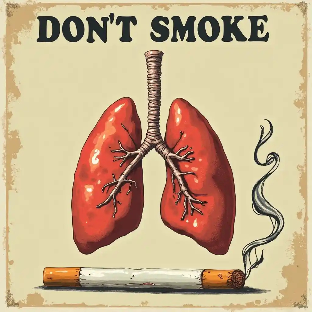 Vintage Anti-Smoking Poster Featuring Lungs and Cigarette