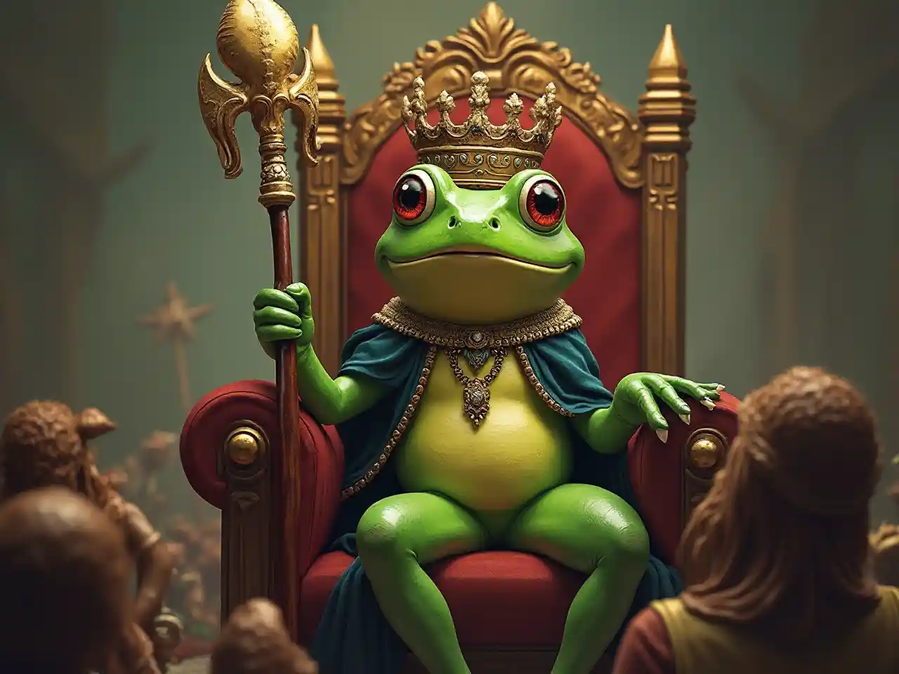 The Frog King on His Throne Observing the Peasants