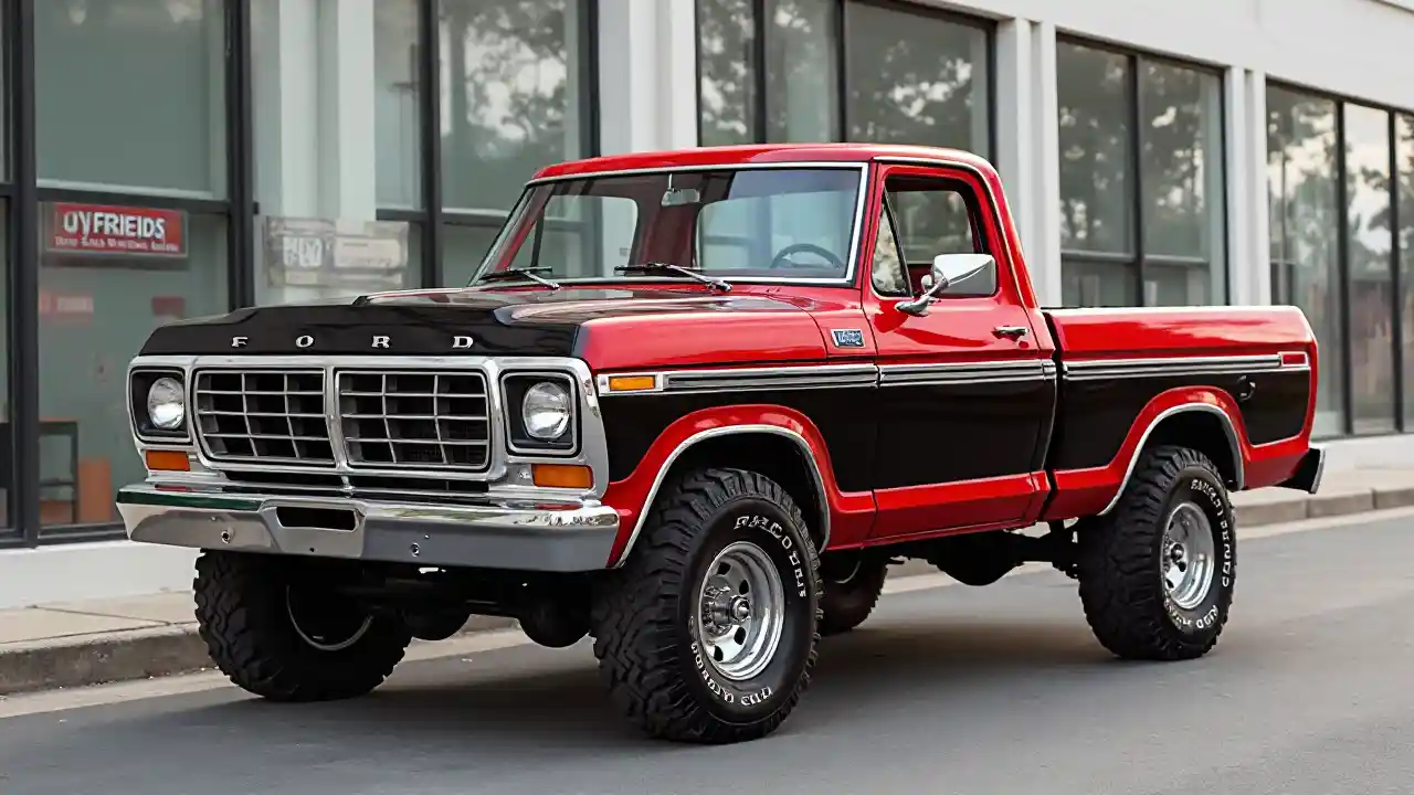 1976 Ford F150 Highboy Classic Truck in Red and Black