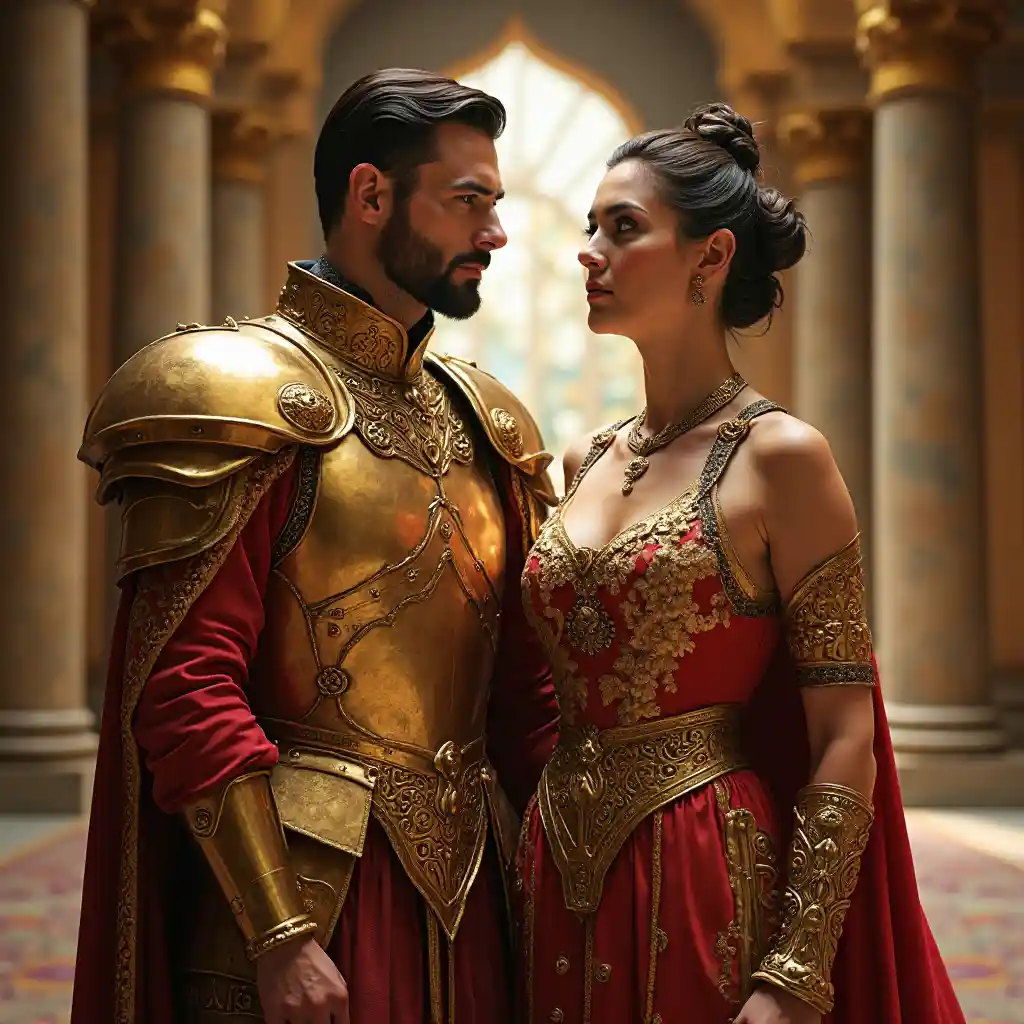 A Majestic Emperor and Empress in Golden Splendor