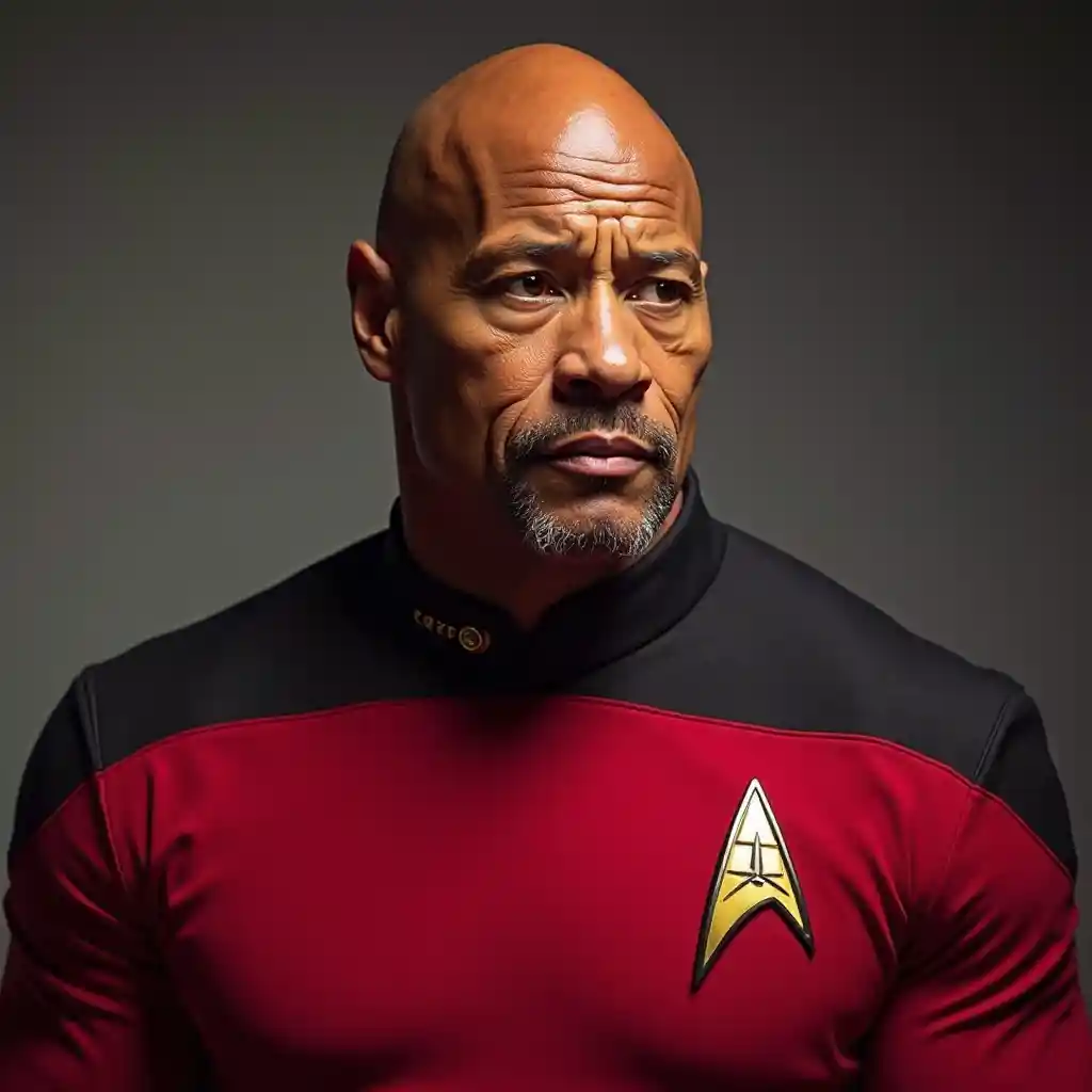 Dwayne Johnson Dazzles in Red Star Trek Uniform Headshot