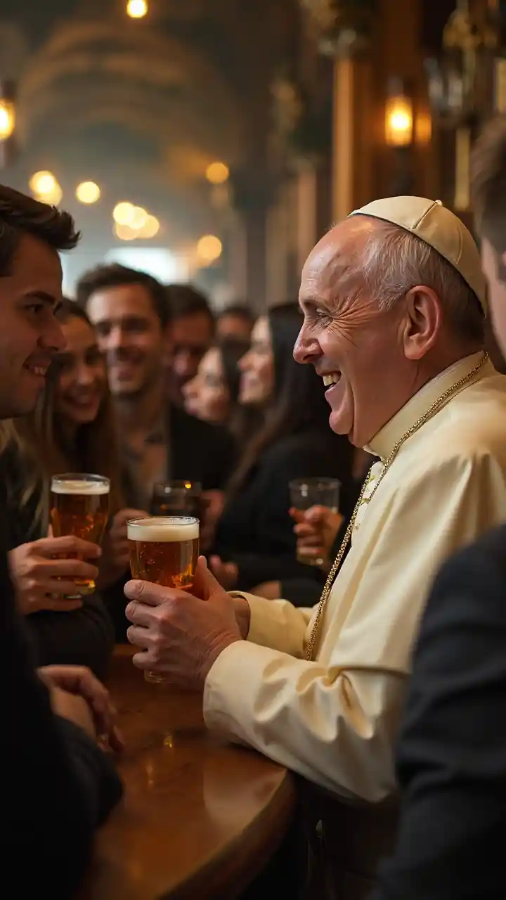 Pope Enjoys a Lighthearted Moment at a Busy Bar
