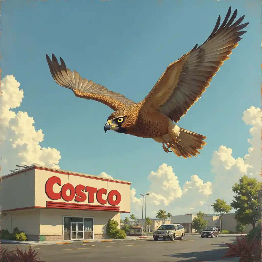 A Fierce Falcon Soars Over Costco Warehouse