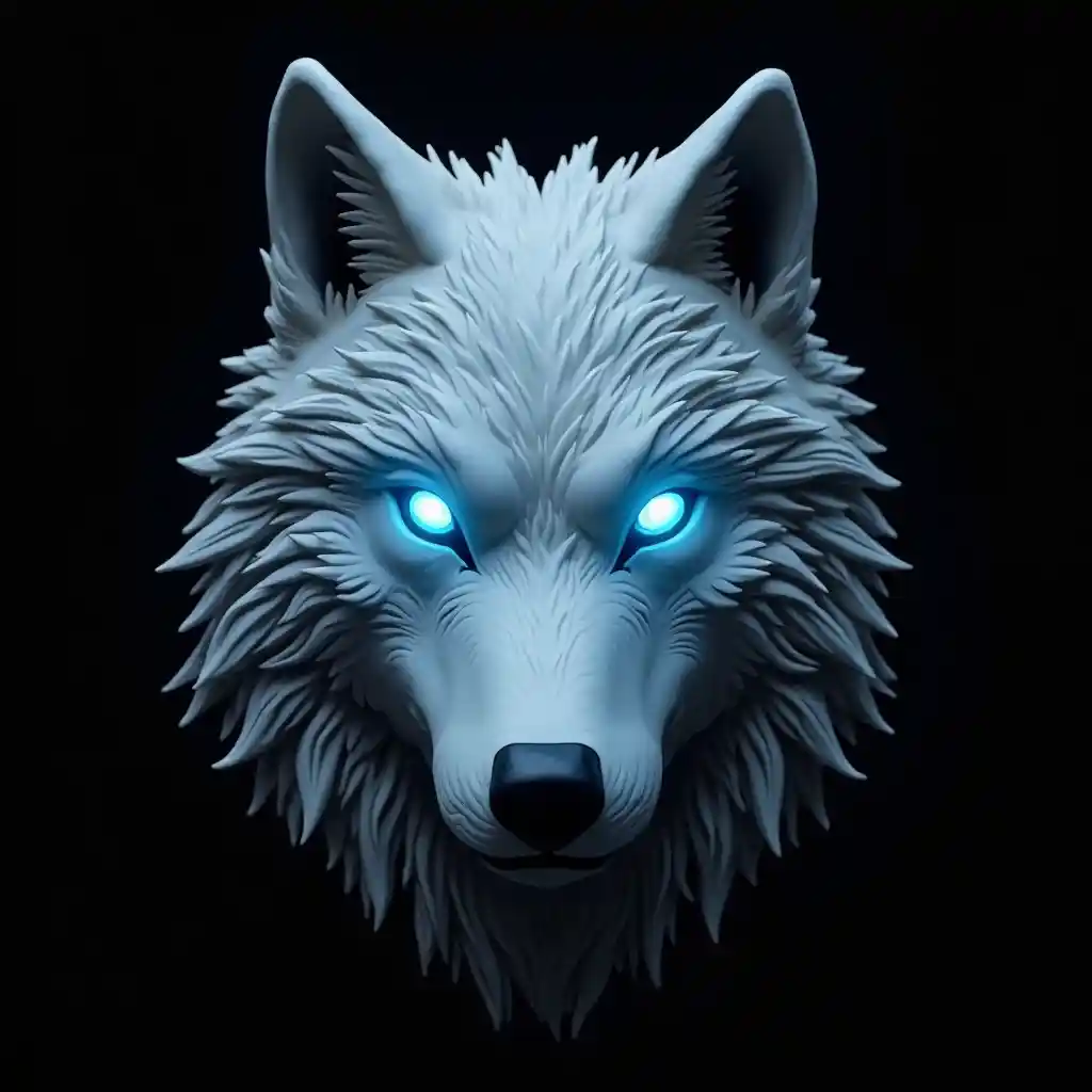Mystical White Wolf Mask with Glowing Blue Eyes
