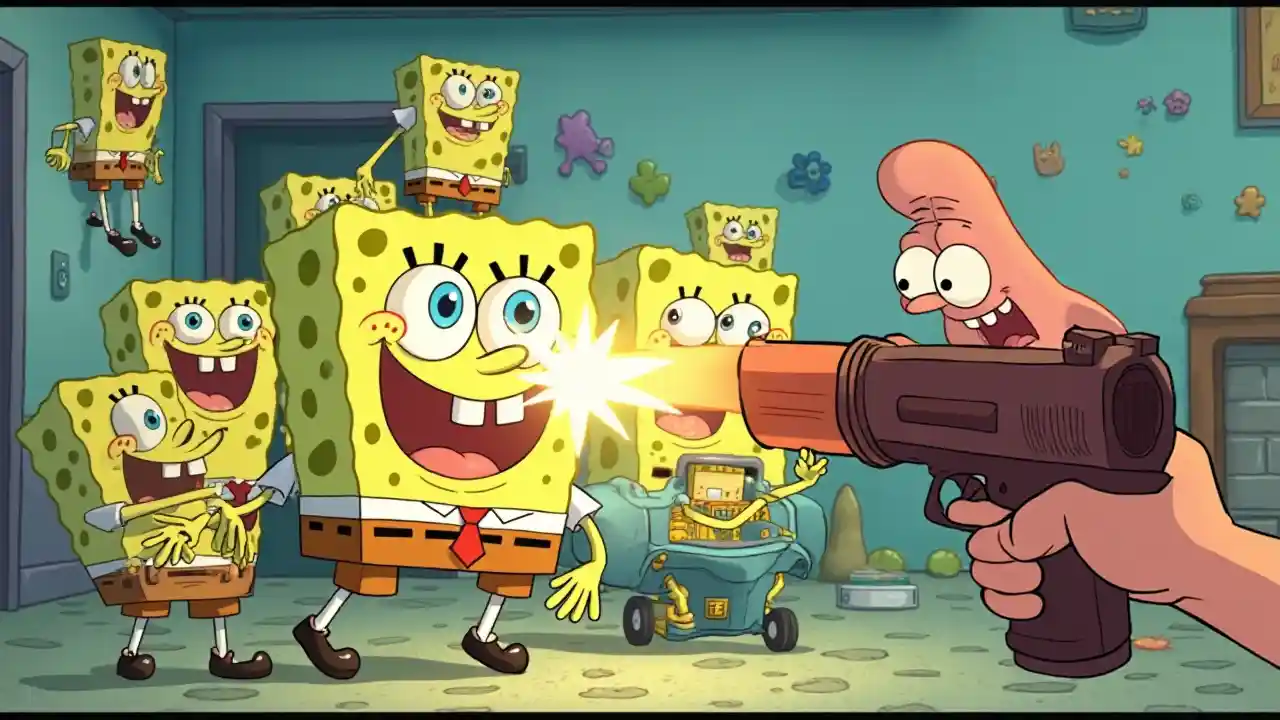 SpongeBob-like Characters Under Attack from Human Ray Gun