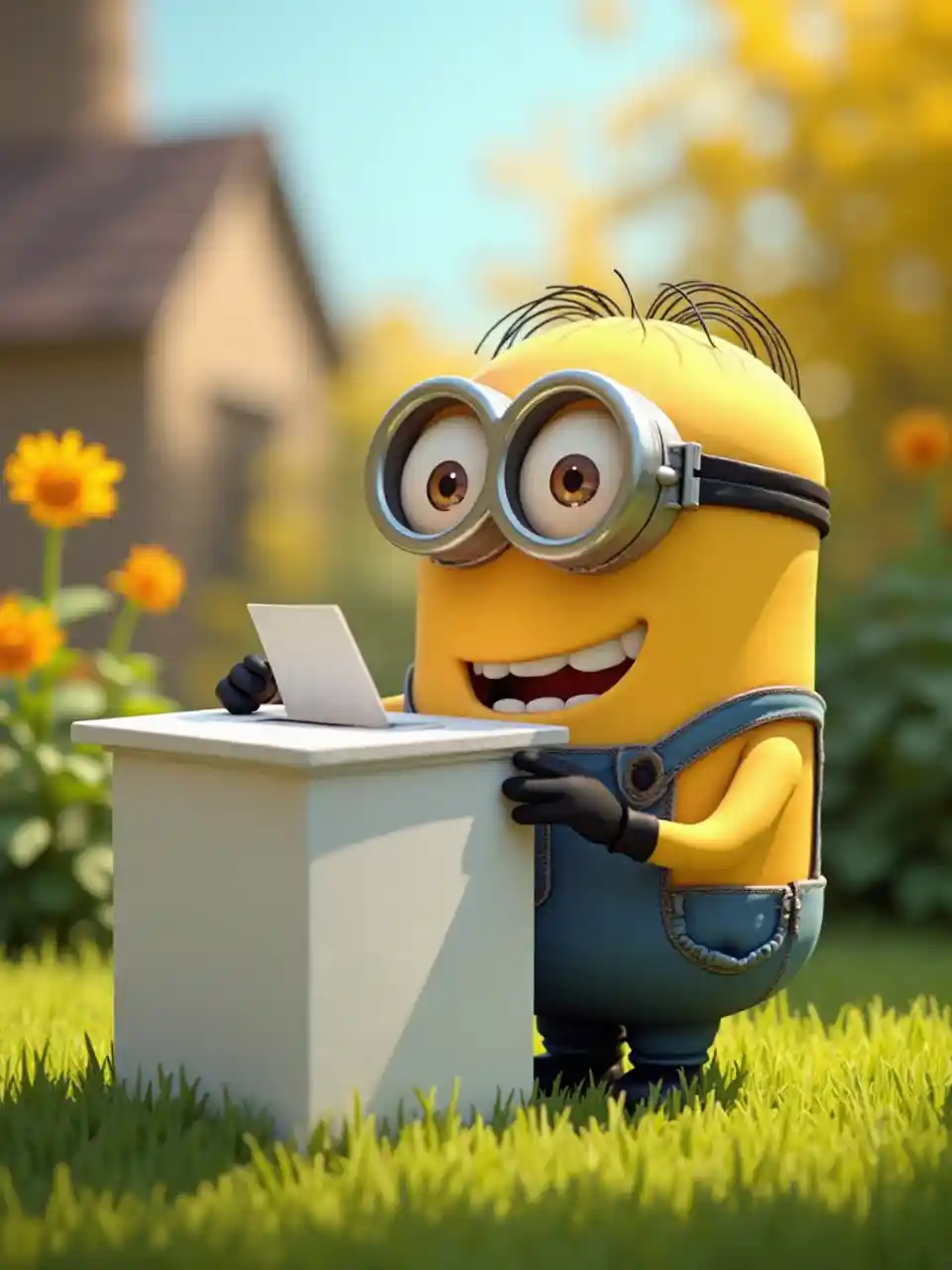 A Minion Character Casts a Vote in a Sunny Garden