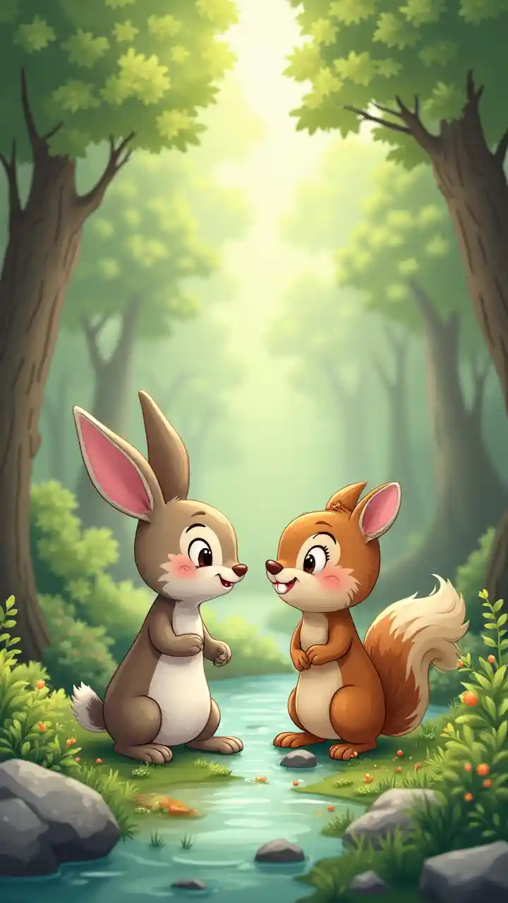 Charming Forest Conversation Between Bunny and Squirrel