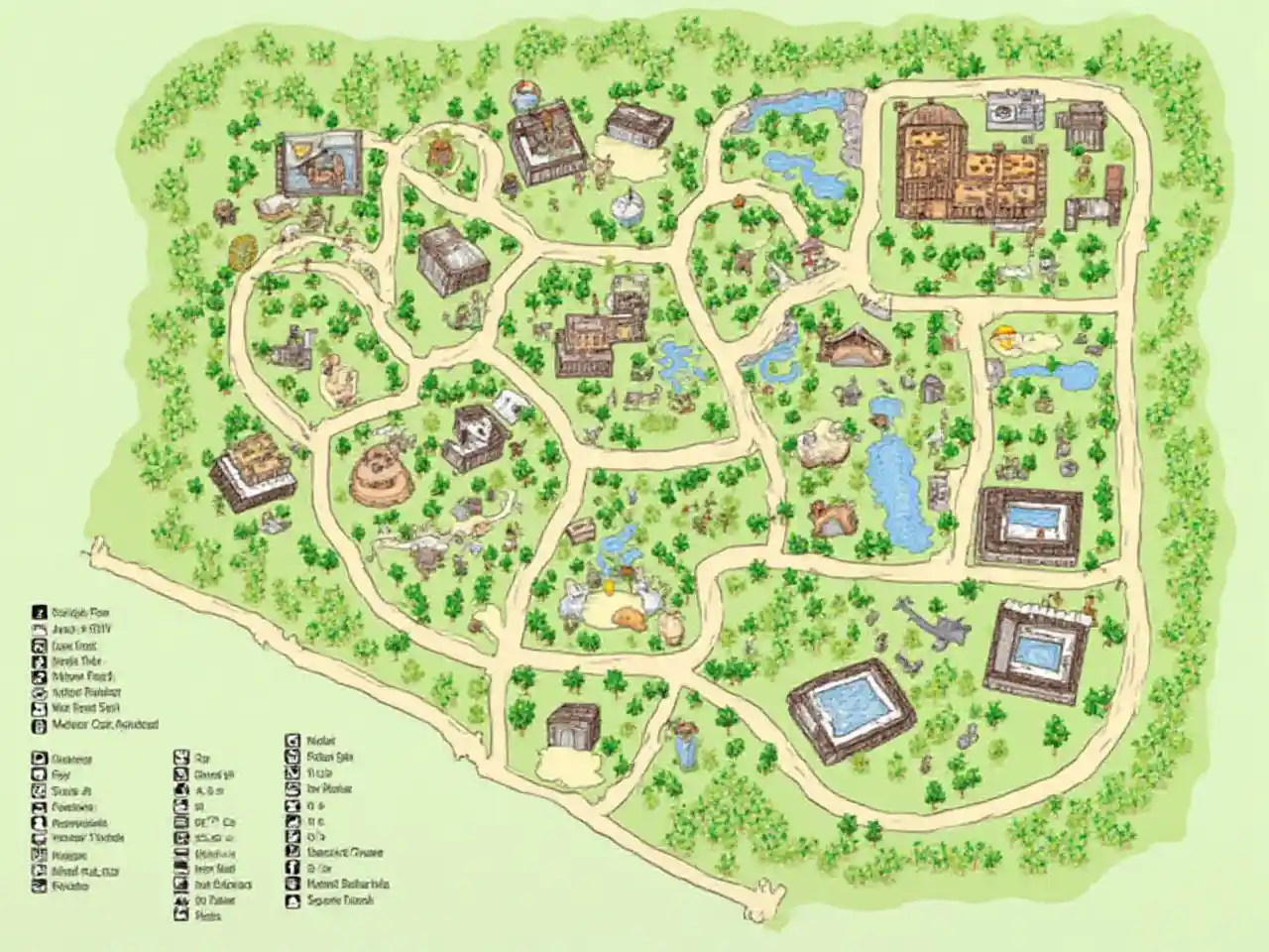 Detailed Illustrated Map of the Zoo Layout and Enclosures