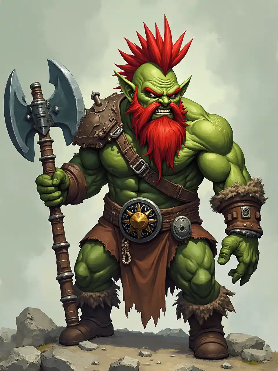 The Fearsome Orc Barbarian with a Red Mohawk
