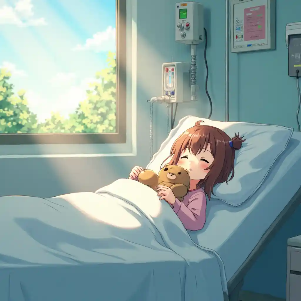 Heartwarming Anime Scene of a Girl in Hospital Bed