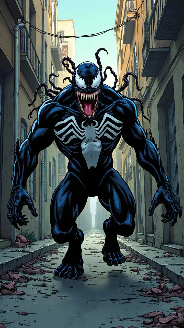 Illustration of a Symbiote Creature in Urban Alley