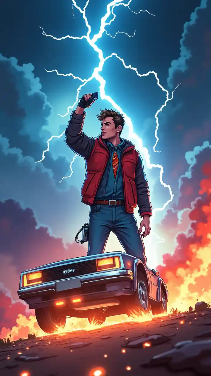 Dynamic Movie Poster Featuring Marty McFly and Cybertruck