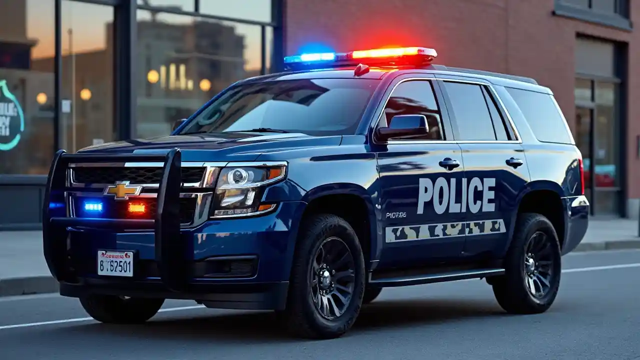 Deep Blue Chevrolet Tahoe Police Vehicle with Flag Design