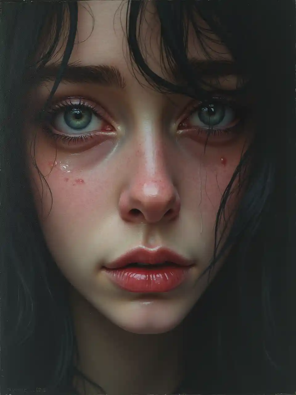 Emotional Portrait of a Crying Person in Tears