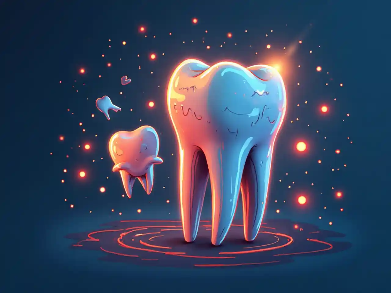 Stylized Illustration of a Tooth with Glowing Arrows