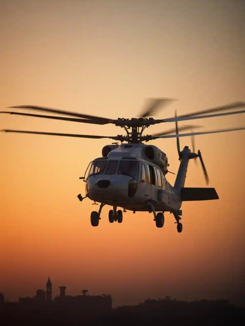 Silhouette of a Majestic Flying Helicopter in the Sky