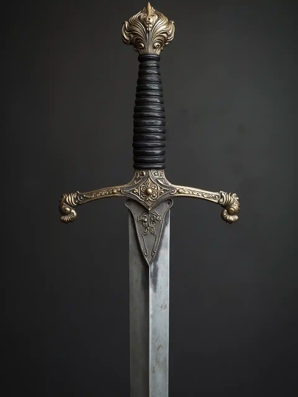 Ornamental Black Hilted Noble Sword with Carved Blade