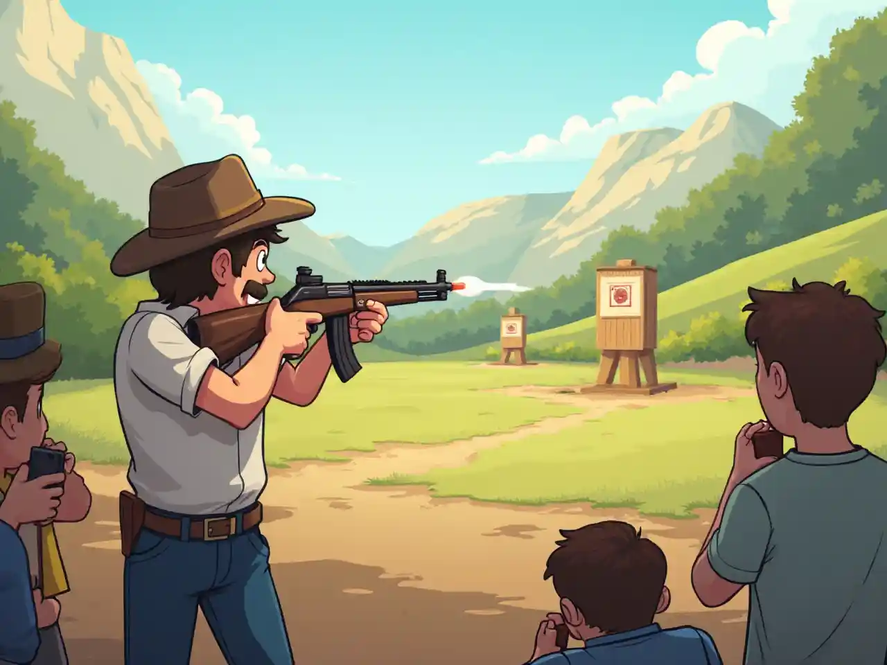 Spectators Watch Cartoon Sharpshooter at Target Range