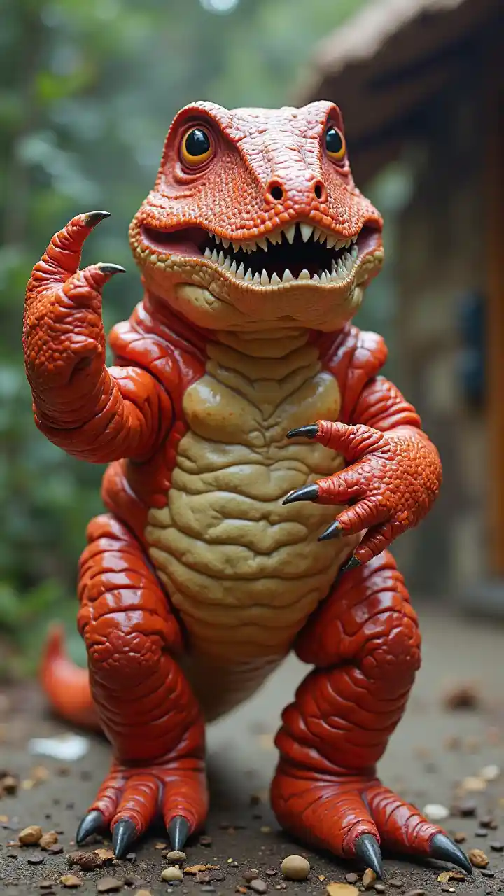 A Playful Crab Dressed as a T-Rex Costume