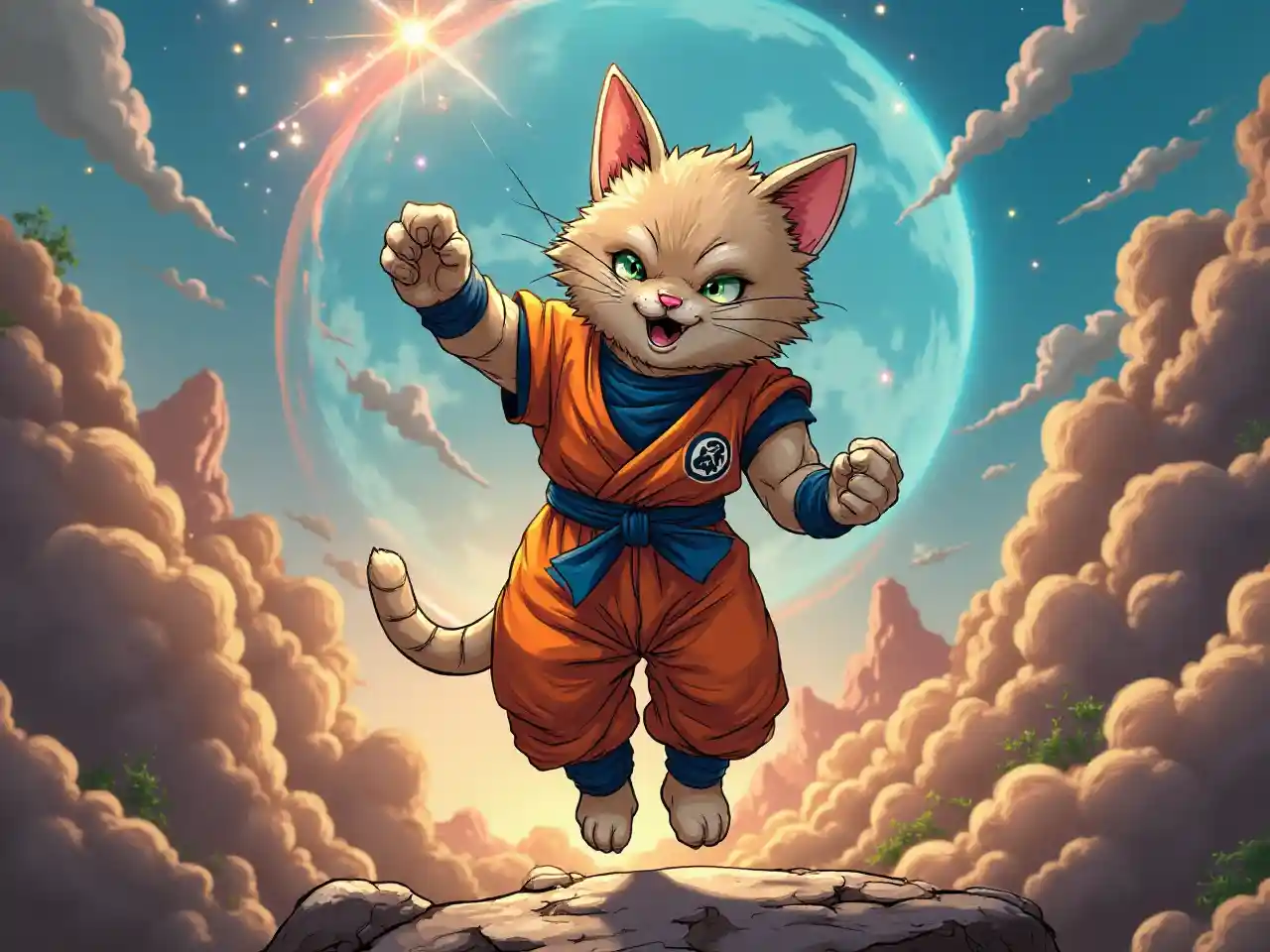 Goku Cat Fights Against Alien Forces to Save Earth