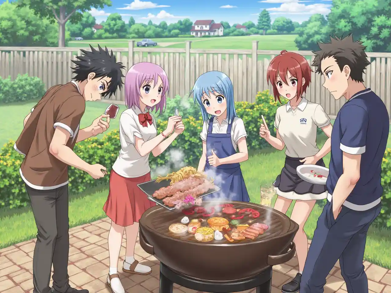 Enjoying an Anime BBQ Party in the Suburbs