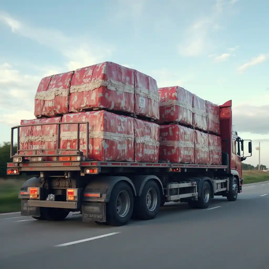 Lorry Transporting Striped Boxes with HVO and GAS Labels