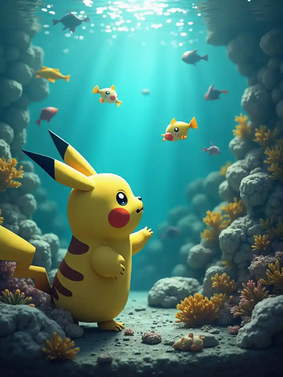 Pikachu's Fascination with Fish in the Aquarium
