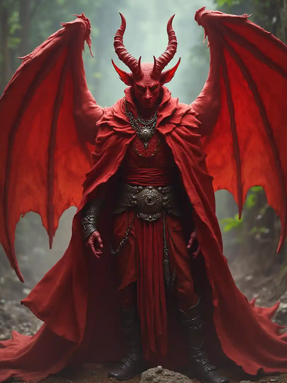 Epic Fantasy Art of a Red Devil King With Wings
