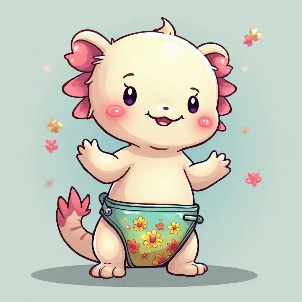 Adorable Axolotl Emoticon in Colorful Diaper