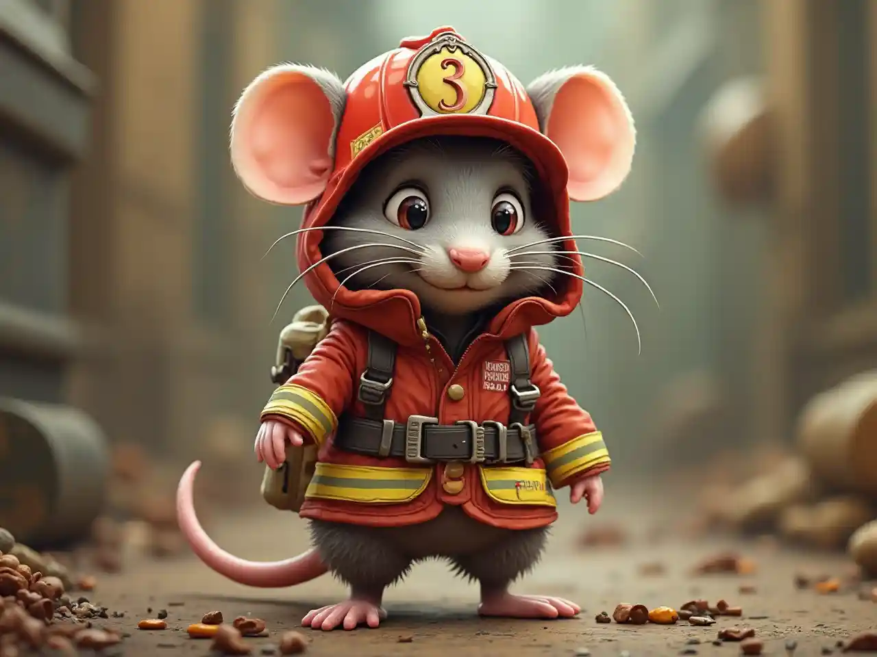 A Cartoon Rat Pretending to Be a Firefighter